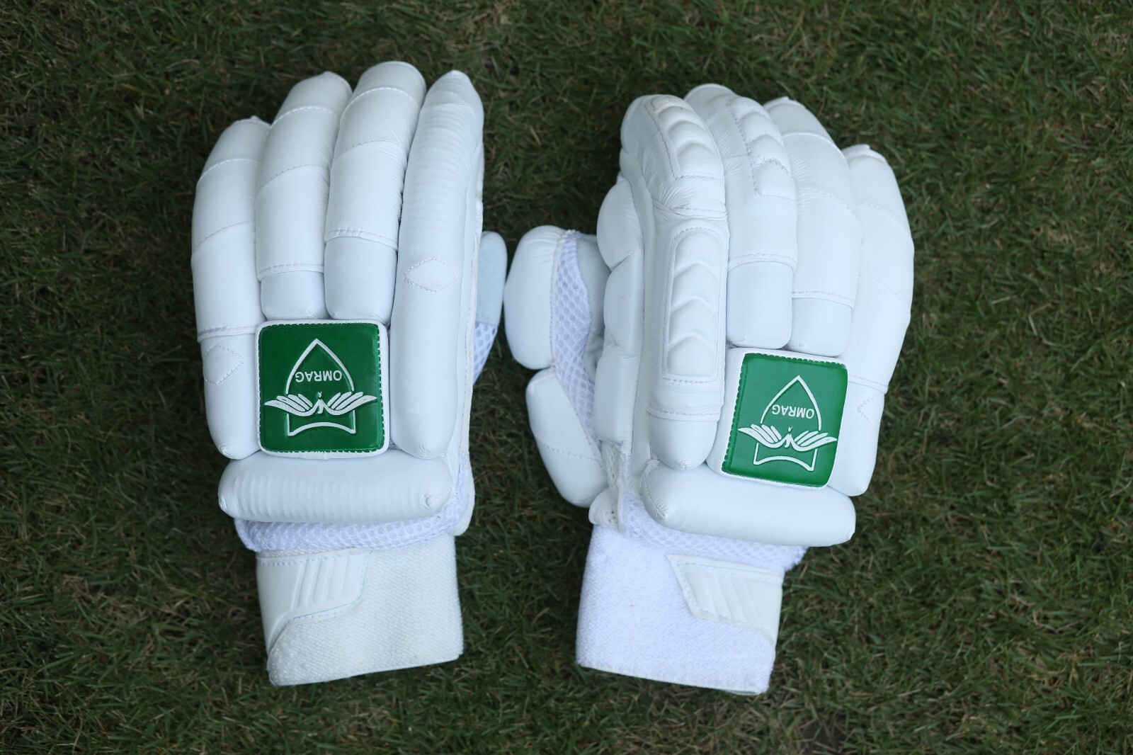 OMRAG Pro White Cricket Batting Gloves Sausage Finger Leather Mens ...