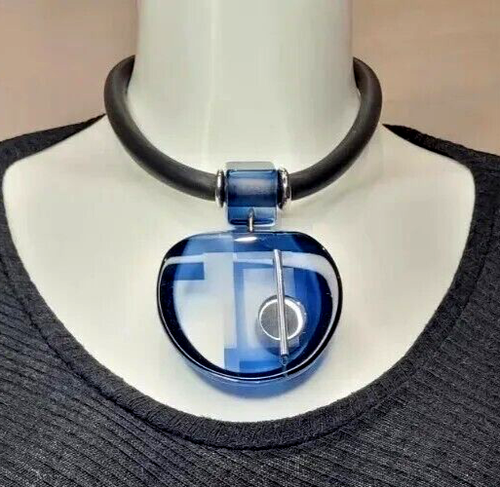 HERVE VALETTI unique piece huge necklace Paris blue LUCITE PLEXIGLASS ...