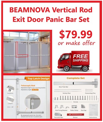 Commercial Door Push Bar, Vertical Rod Panic Bar, Silver 26.7” EXIT ...