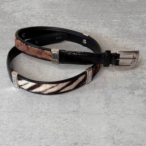 Brighton Black Leather Belt Leopard Zebra Cowhide Calf Fur Animal Print ...