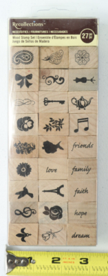 Recollections 27 Piece Wood Ink Stamp Set Script Words Bird Flower ...