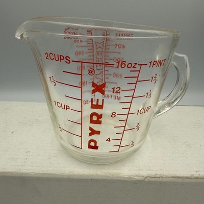 VINTAGE PYREX 2 CUP 16 OZ Glass Measuring Cup D Handle Red Label Oz ...