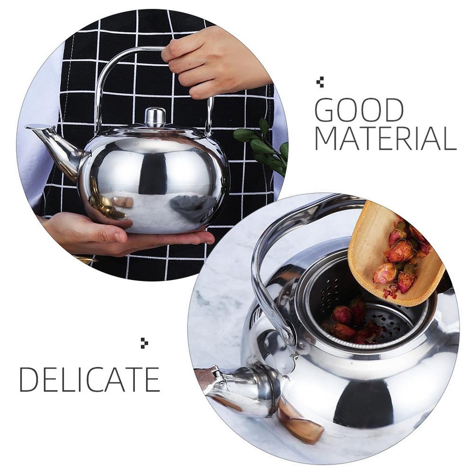 Stainless Steel Tea Kettle Water Boiler Metal Tea Pot with Strainer ...