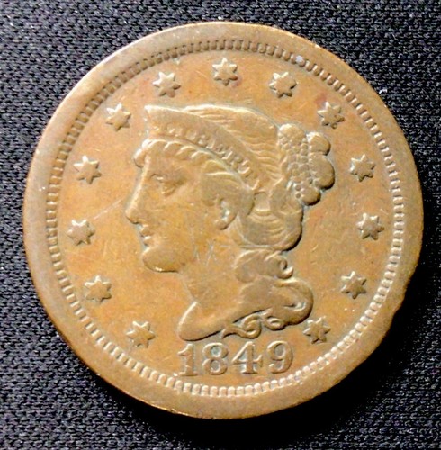 1849 Large Cent F! Details: Rim Bump + SCRS On Face! ENN Coins | eBay