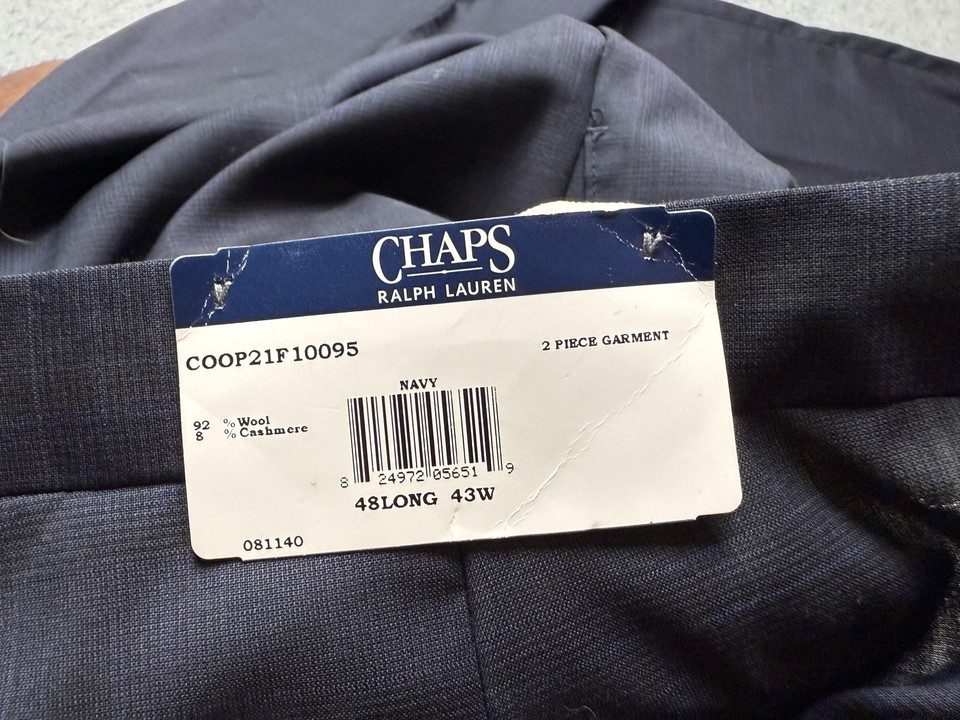Chaps Ralph Lauren Suit Mens 48 Long 43W Navy Plaid Wool Cashmere 2 ...