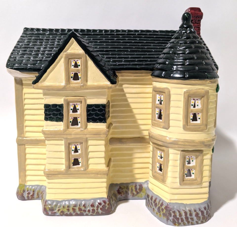 Queen Anne Mansion Yuletide Porcelain Light-Up Village House Vintage ...