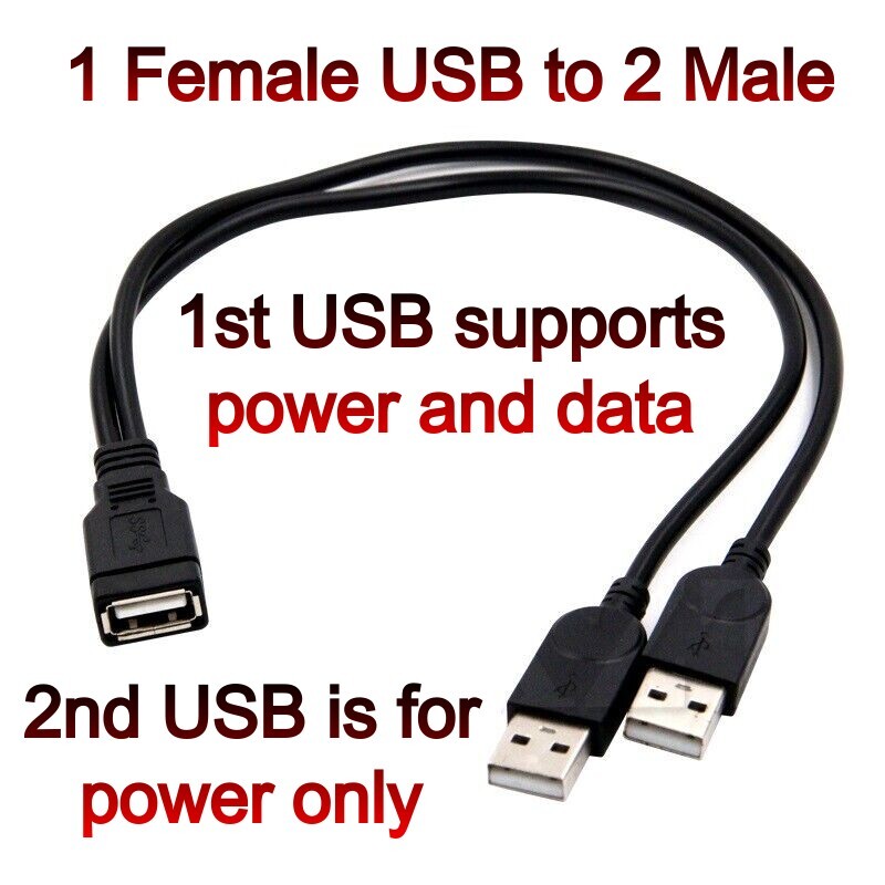USB Female 2.0 A 1 to 2 Dual USB Male Data & Power Y Splitter 30cm ...