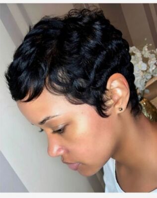Cute Black Pixie Cut Wigs Soft Human Hair Wigs Wave Pixie Cut Wigs for ...