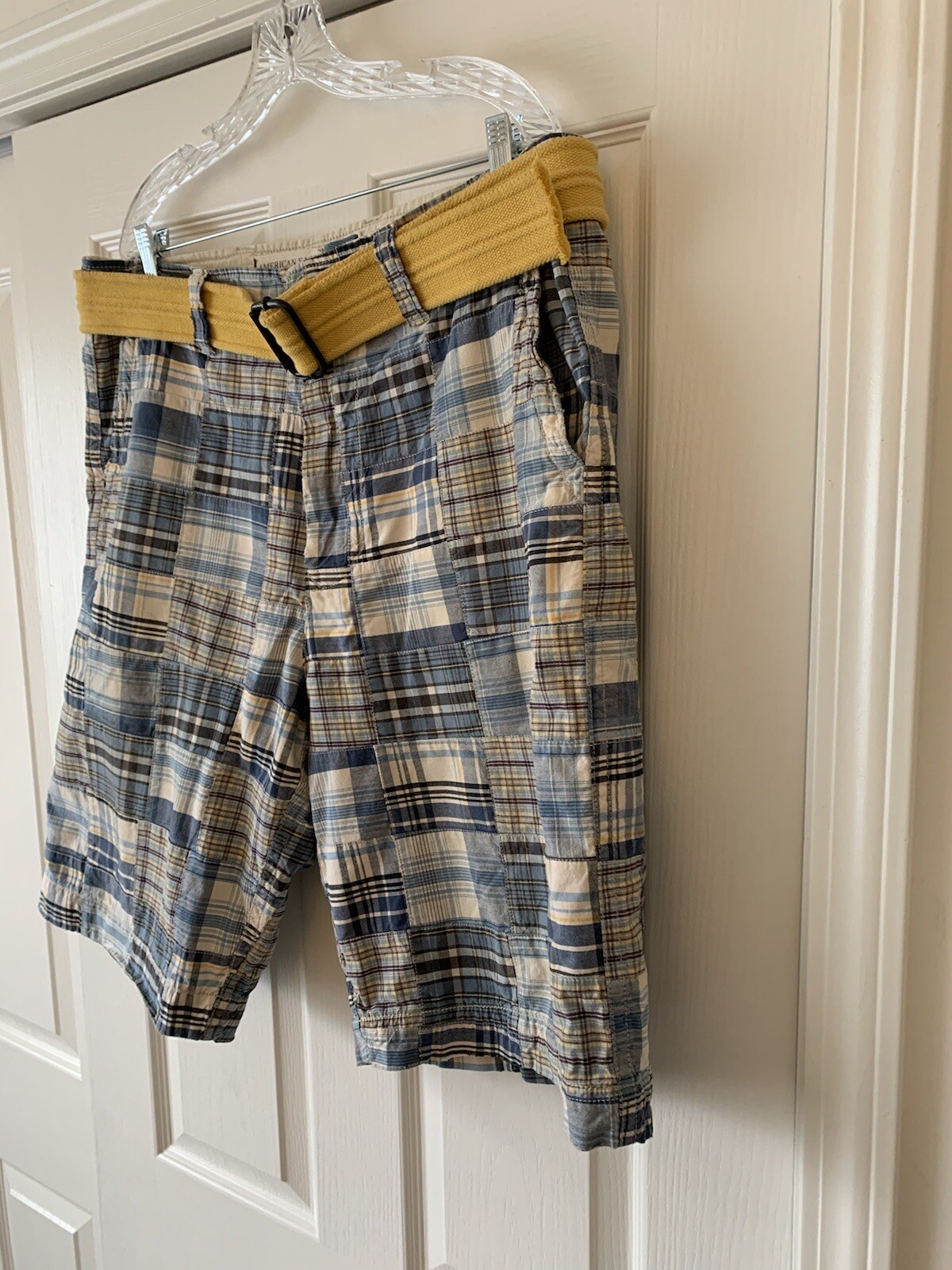 AMERICAN EAGLE SHARP PLAID COTTON ZIP FRONT SHORTS WITH BELT - SIZE 36 ...