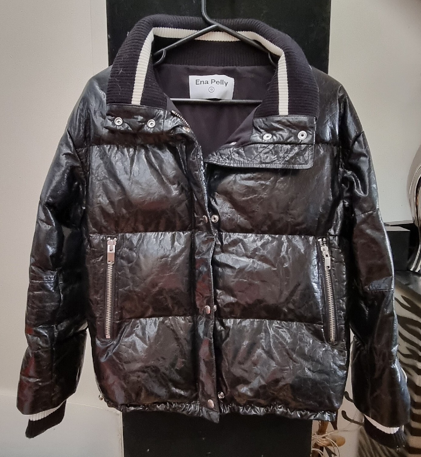 Ena Pelly Leather Puffer Padded Jacket Coat Sz 10 Whi… - Gem