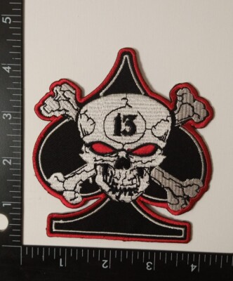 Large 13 Spade Skull Crossbones Patch Biker Badge Embroidered Iron On ...