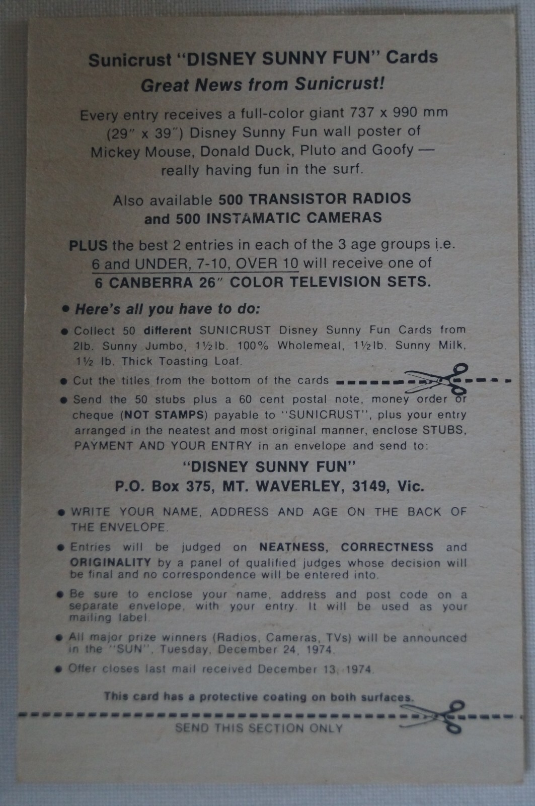 Classic Disney Vintage 1970's Sunicrust Disney Sunny Fun Card - Goofy ...