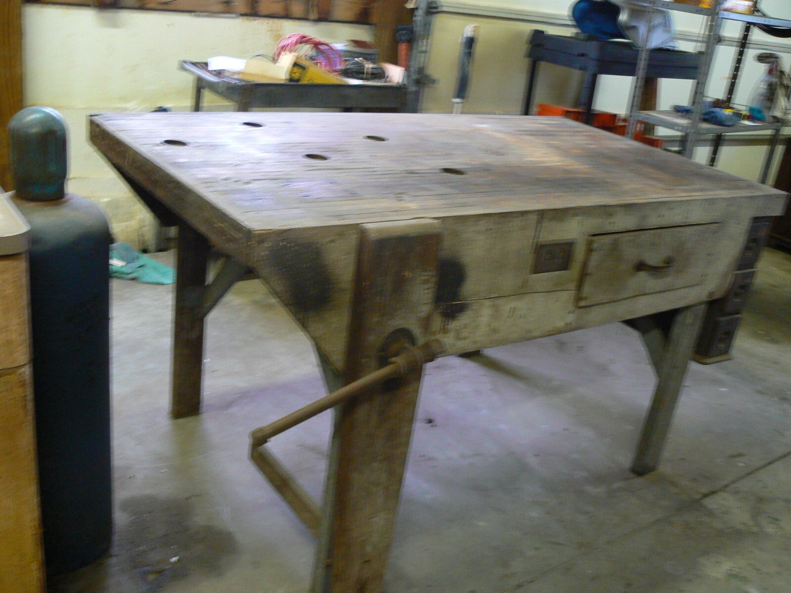 Antique leather working/ tanners Bench with vice Primitive unfinished ...