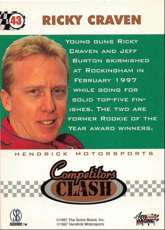 1997 The Scoreboard Racing Nascar Jeff Burton/ Ricky Craven #43 | eBay