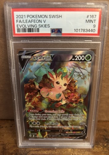 PSA 9 Mint Leafeon V 2021 SWSH Evolving Skies FA Alt Art 167/203 ...