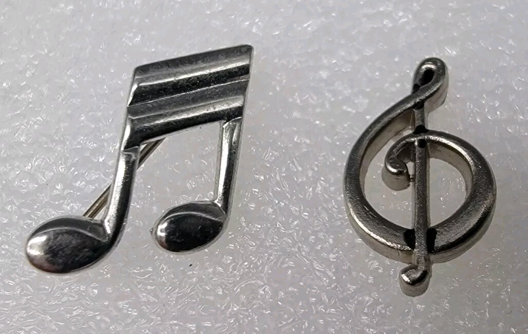 2 Vintage Music Note & Treble Clef Lapel Pins Silver … - Gem