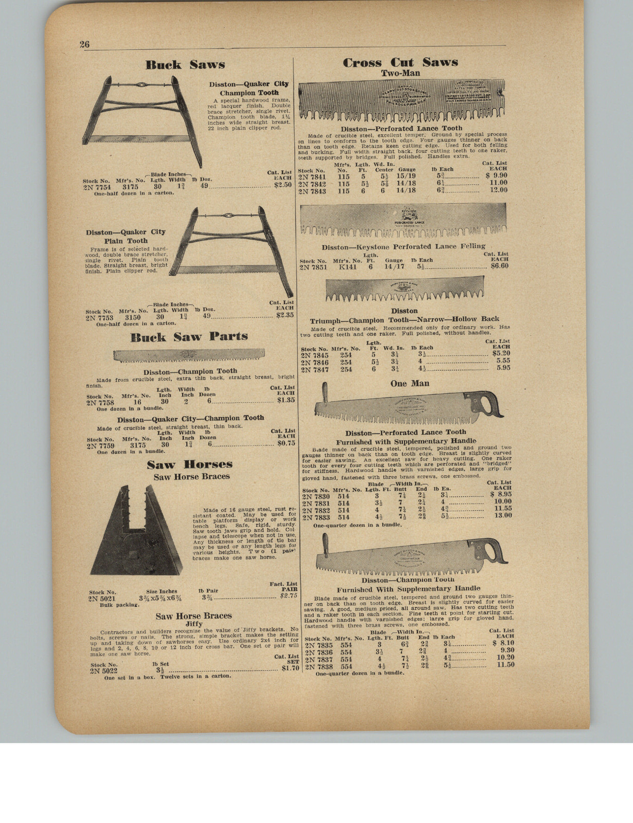 1951 PAPER AD Disston Keystone 1 One 2 Two Man Cross Cut Saw Champion ...
