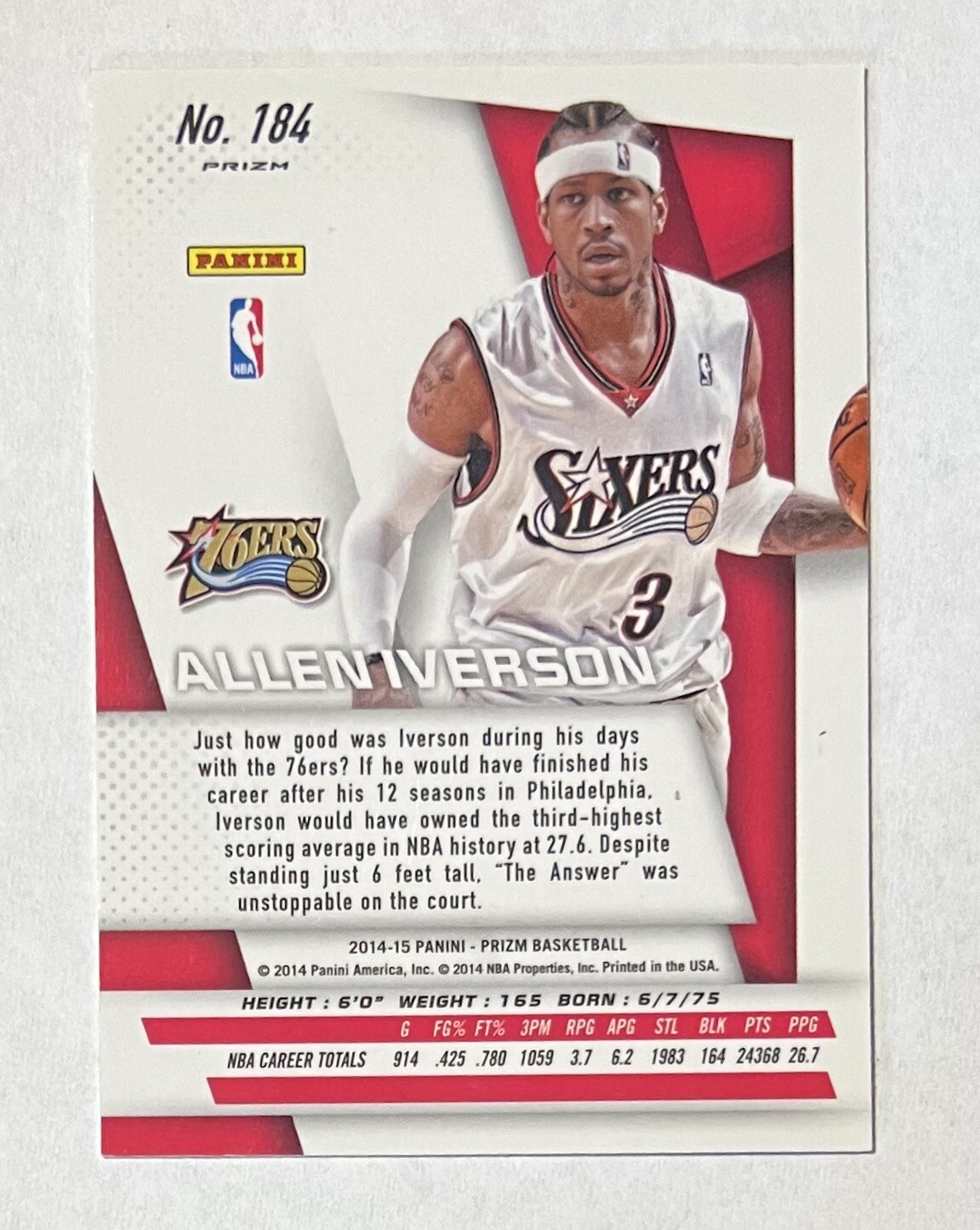 Allen Iverson 2014-15 Panini GREEN PRIZM Card #184 | eBay