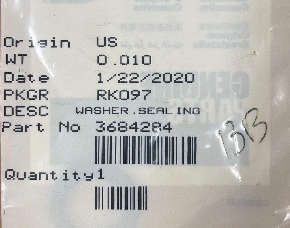 CUMMINS Washer 3684284 | eBay