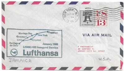 LUFTHANSA LH490/492 INAUGURAL SEVICE AIRMAIL NEW YORK NEW YORK JAN 11 ...
