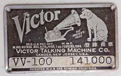 Vintage VV-100 #141000Victor Talking Machine PHONOGRAPH ID Plate ...