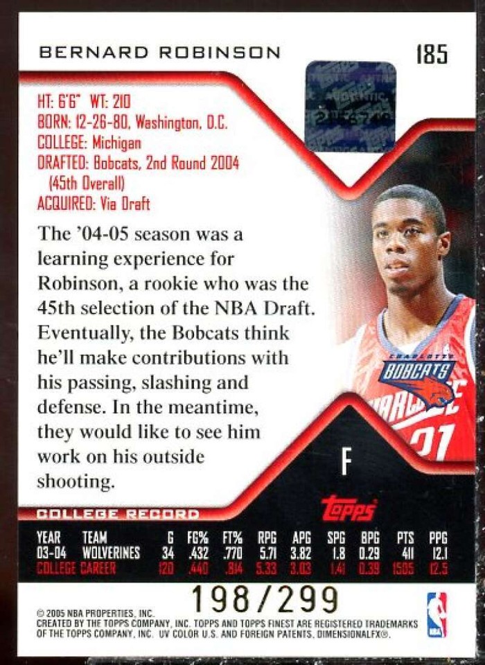 Bernard Robinson AU RC Card 2004-05 Finest #185 | eBay
