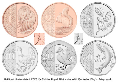 2023 1p 2p 5p 10p 20p 50p coin pence Brilliant Uncirculated with Privy ...