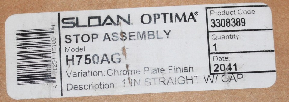 Sloan H-750-AG Stop Assembly 1" Screw Driver w Vandal Resistant Chrome ...