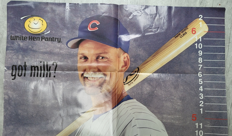 Vintage MARK GRACE Chicago Cubs Growth Chart Poster White Hen Pantry 76 ...
