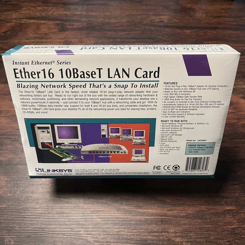 10BaseT ISA Network Card Linksys XTIDE Compatible 28-Pin EEPROM Socket ...