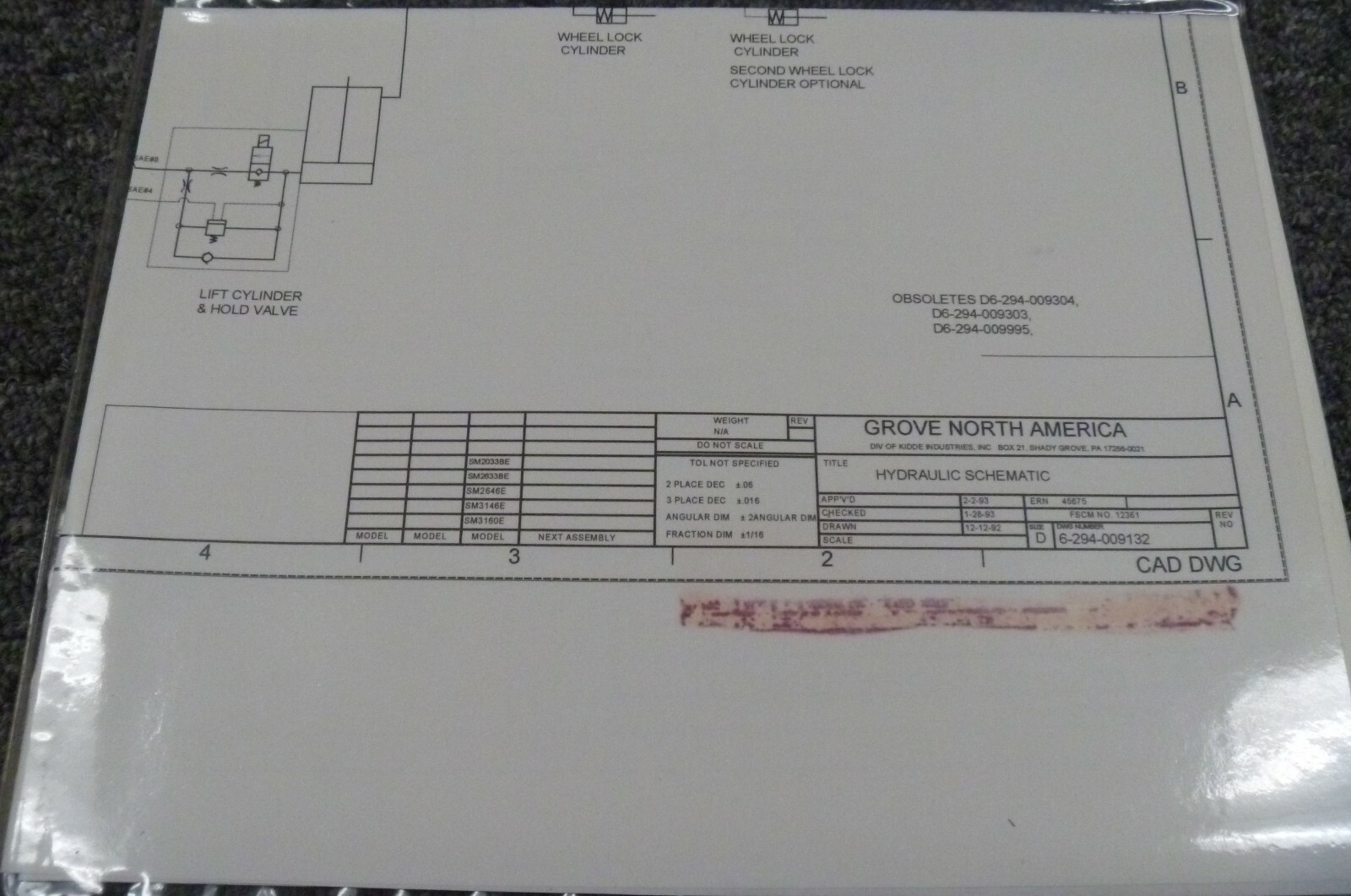 Grove SM2646E SM3146E Scissor Lift Hydraulic Schematic Diagram Foldout ...