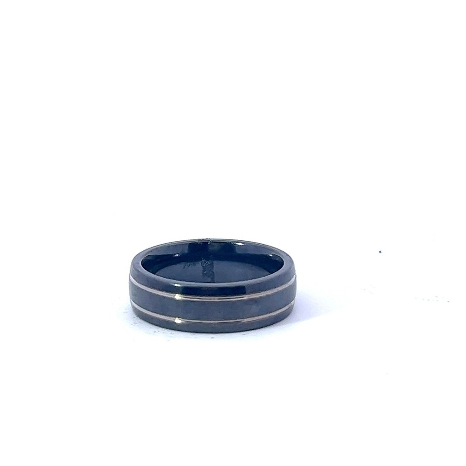 Triton 7mm Black Titanium Convex Band Ring w/ Two Silver-tone Accent ...