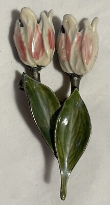 Vintage Kenneth Cole KC Pin Twin Tulips Floral Brooch Enamel Signed | eBay