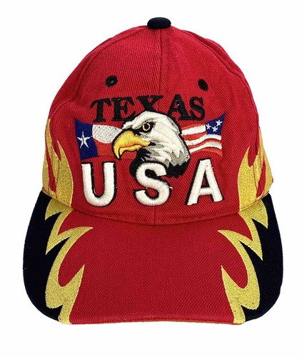 Texas USA Flags Eagle Ball Cap Adjustable Red Embroidered Hook & Loop ...