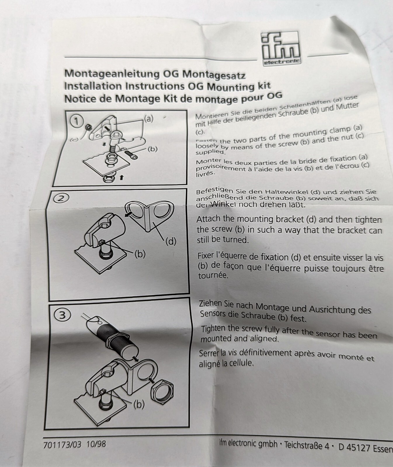 ifm E20718 Mounting Set 1 Freestanding Sensor Bracket Mount for sale ...