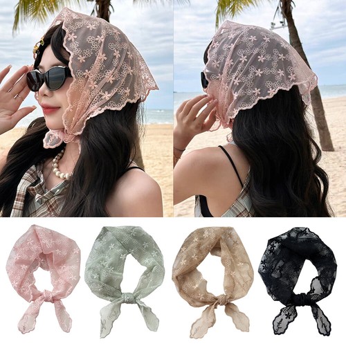 Women Lace Hollow Triangle Hair Head Wrap Scarf Headband Floral Bandana ...