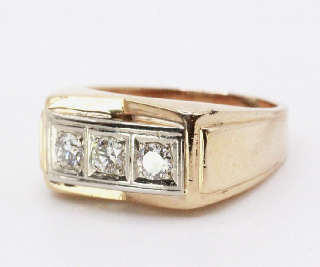 14K Gold Three (3) Stone Diamond Two Tone Men's Ring - Gem