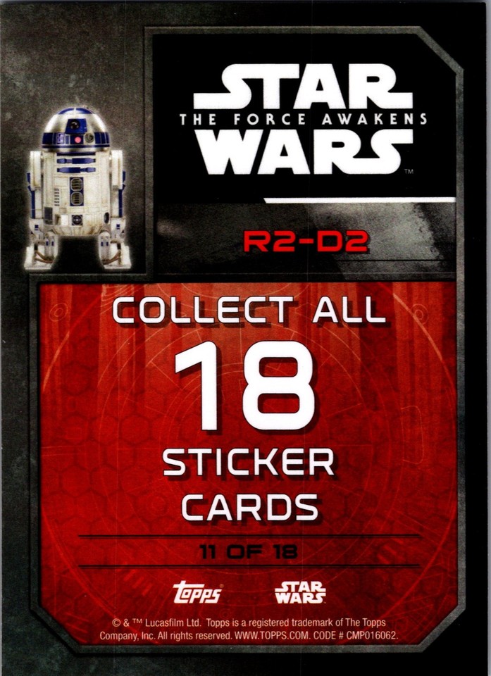 Topps Star Wars The Force Awakens Sticker Cards #11-18 R2-D2 Insert ...