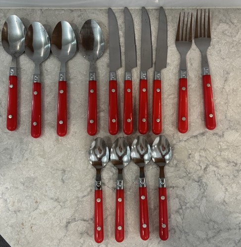 Red Handle Flatware 14 Pieces Stainless Steel | eBay