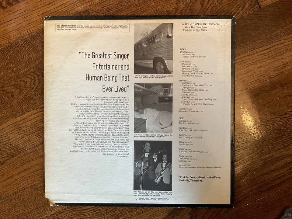 JIM REEVES ON STAGE VINYL LP ALBUM RECORD LSP-4062 Orange Label | eBay