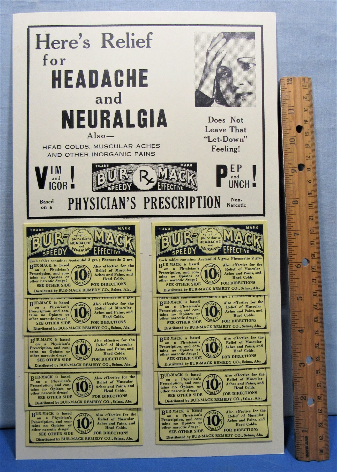 Headache Remedy Display Card & Packets ~ Rx Drug 1930's | eBay