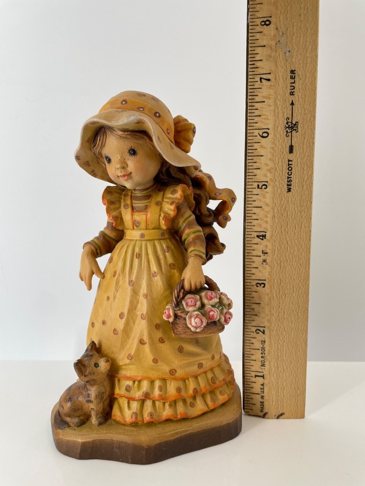 Vntg Wood ANRI Sarah Kay Garden Party Girl Figurine 7” w/Kitten #/2000 ...