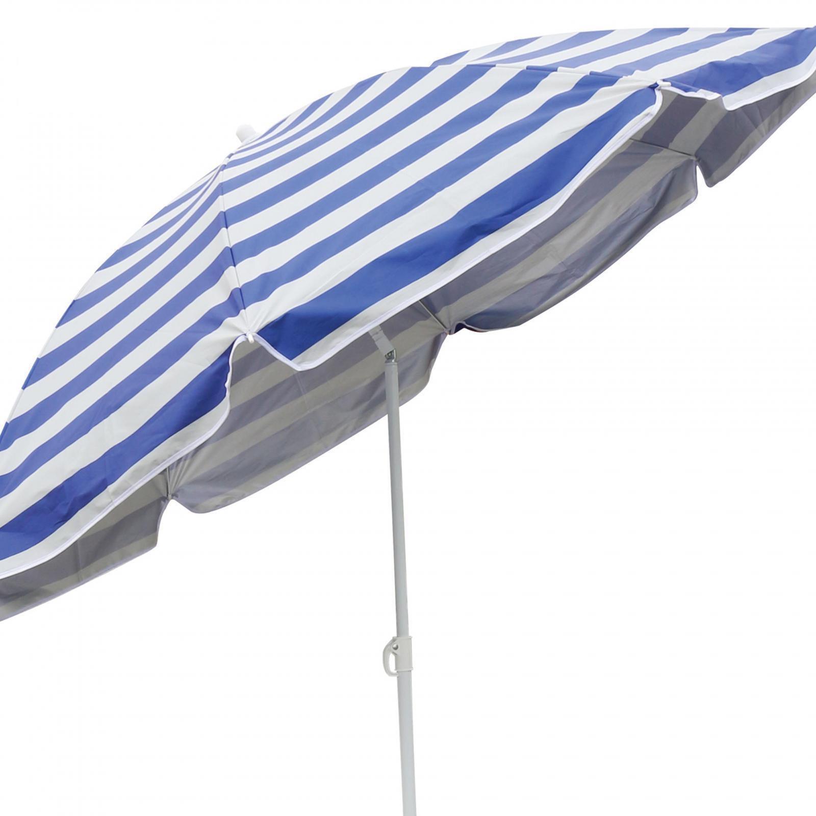 Blue Stripe Beach Umbrella Sun Shade Tilting Parasol 1.8m Patio Garden ...