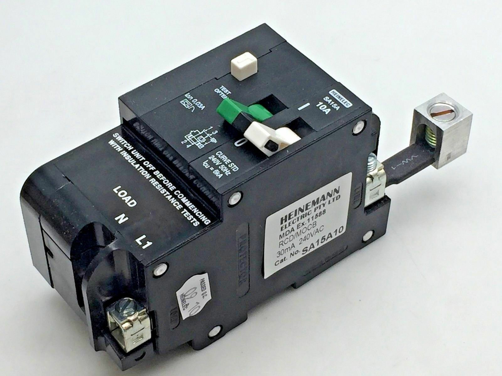 Heinelec Heinemann SA15A10 RCBO Circuit Breaker 250VAC 10A 1+2P 30mA ...