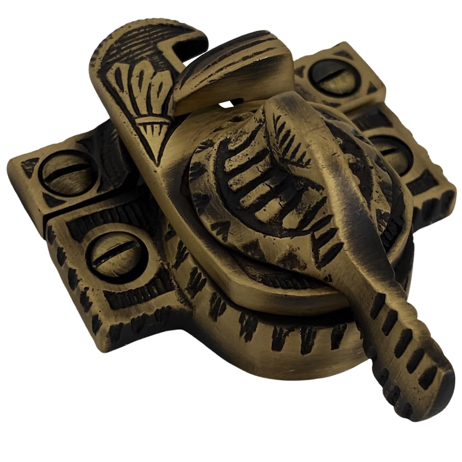 Victorian Style Window Sash Lock in Hand Highlighted Bronze with Sun ...