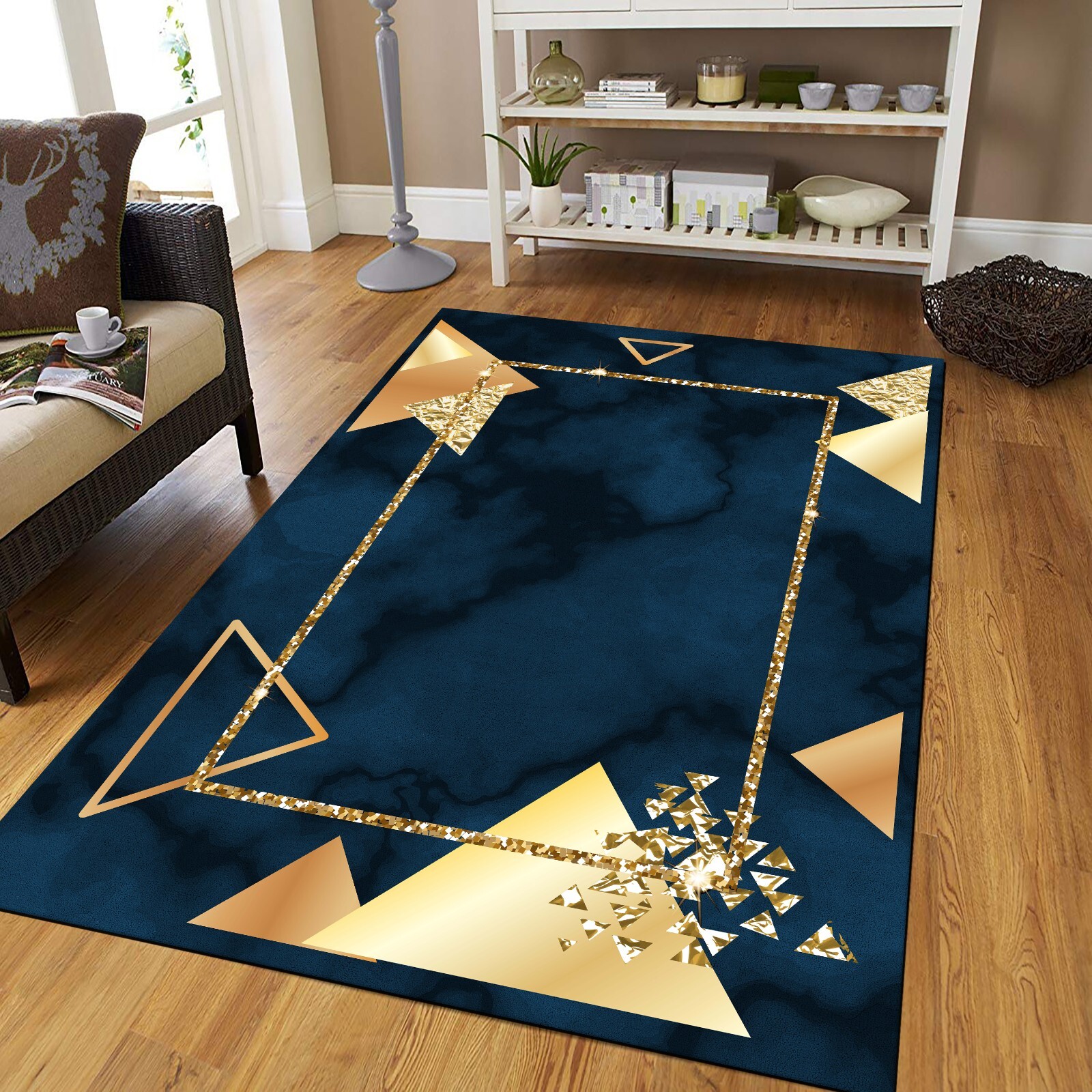 Blue and Gold Marble Texture Rug, Luxury Home Decor, Modern Rug ...