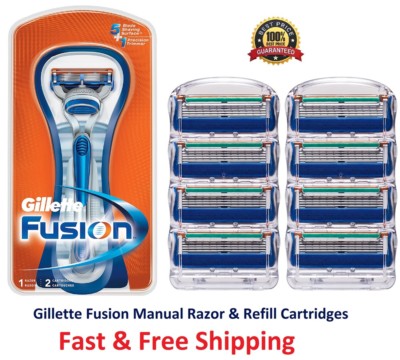 10 Gillette Fusion Manual Men Razor Blades Refill Cartridges BULK Fit 4 ...