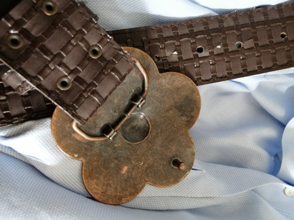 Women's Big Metal Blue Flower Buckle Belt 31" -36" BOHO Brown | eBay