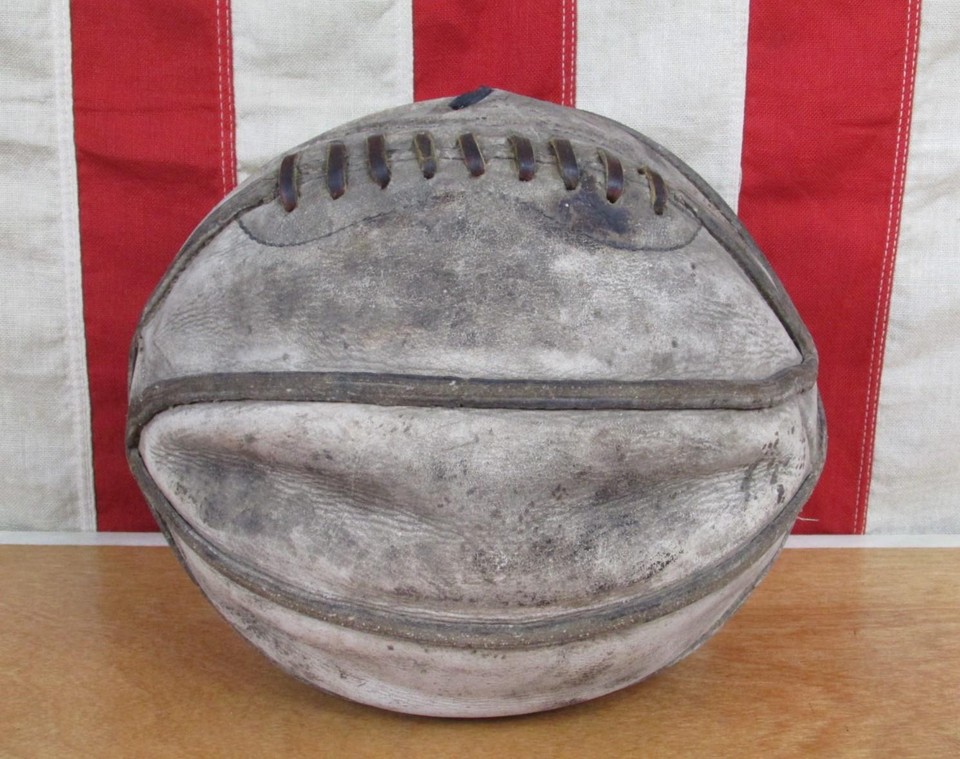 Vintage 1920s Antique Leather Basketball Laces Outseam Display Ball ...