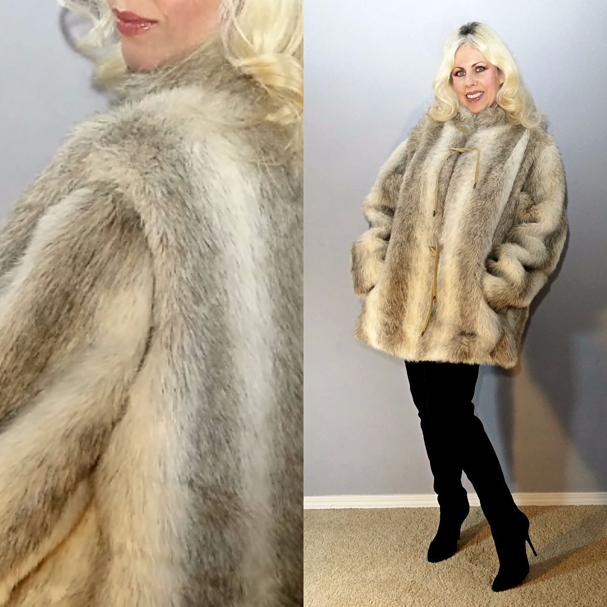 Vtg 60s Cheyenne Coyote Fox Raccoon Faux Fur Shaggy F… - Gem